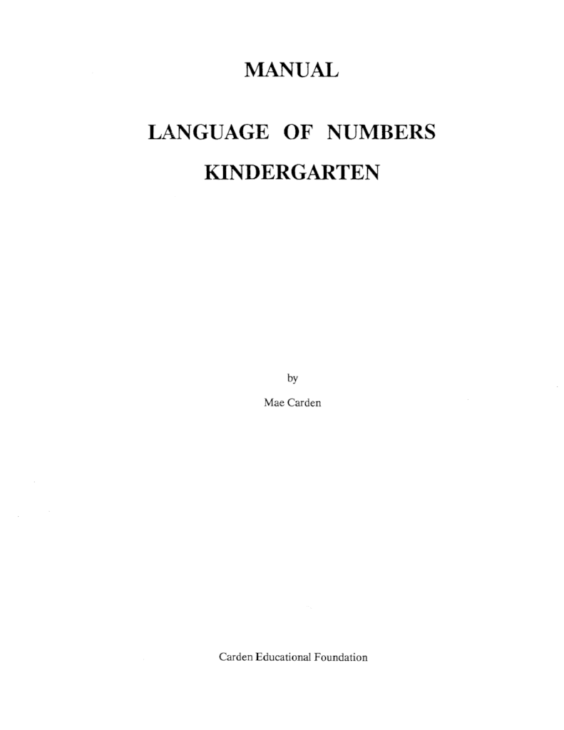 Manual - Language of Numbers : Kindergarten - The Carden Educational ...