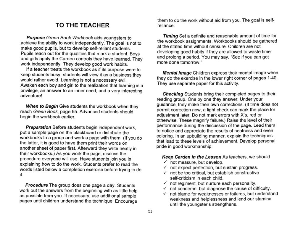 TED: Green Book Workbook - Teacher's Edition - The Carden Educational ...
