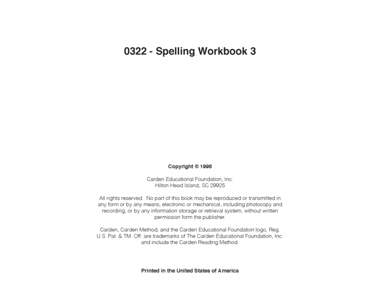 Spelling Workbook 3 - The Carden Educational Foundation