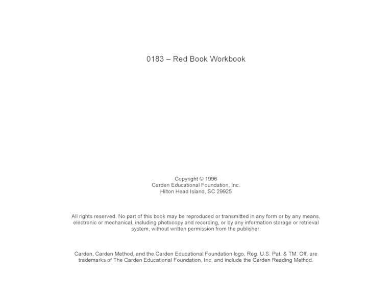 Red Book Workbook - The Carden Educational Foundation
