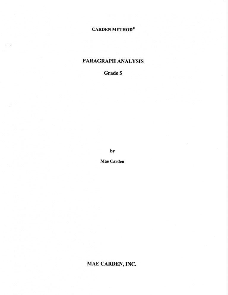 Paragraph Analysis - Grade 5 - The Carden Educational Foundation