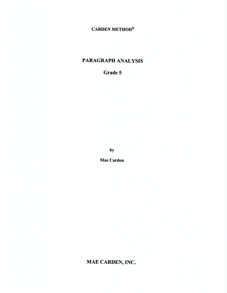Paragraph Analysis - Grade 5 - The Carden Educational Foundation